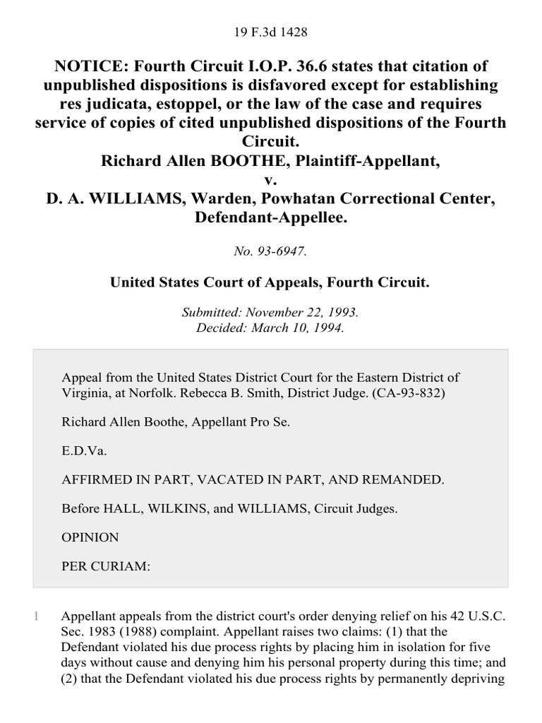 Richard Allen Boothe v. D. A. Williams, Warden, Powhatan Correctional ...