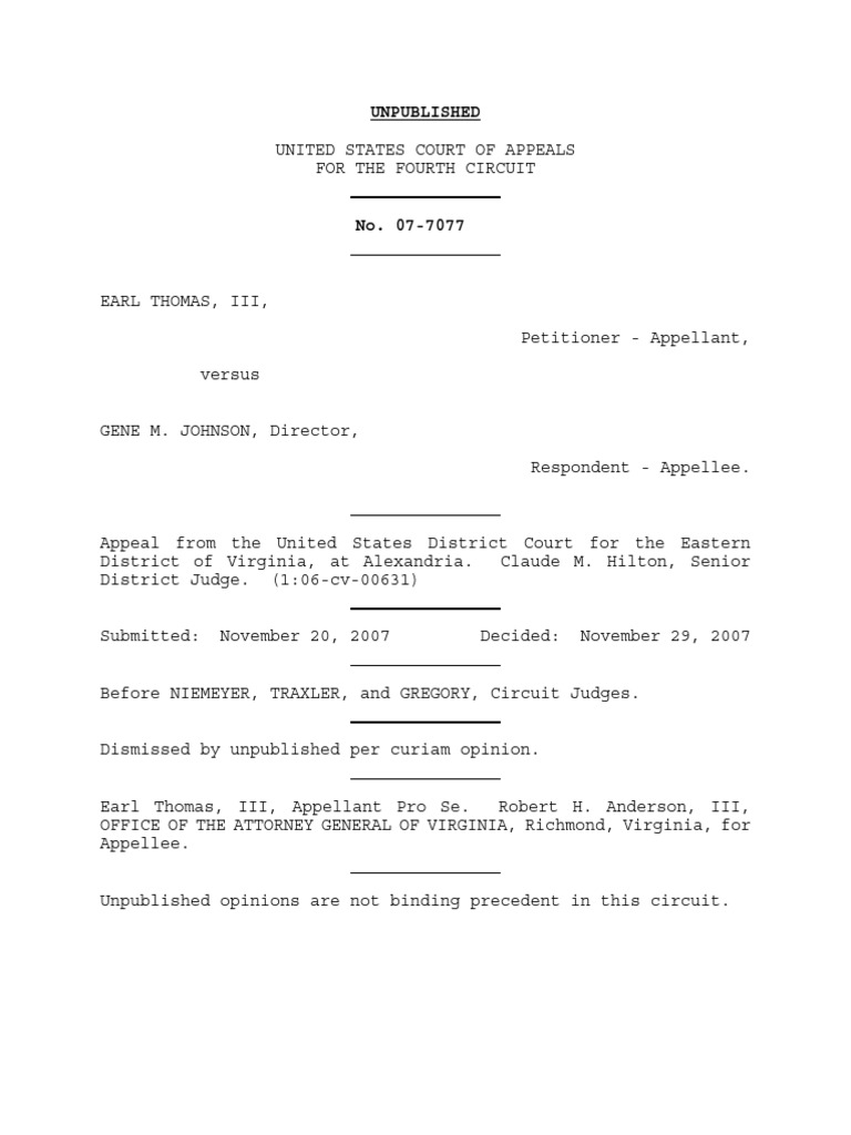 Thomas v. Johnson, 4th Cir. (2007) | PDF