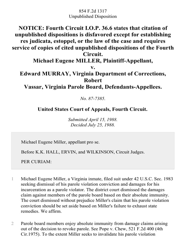 Michael Eugene Miller v. Edward Murray, Virginia Department of ...