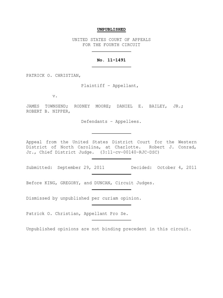 Patrick Christian v. James Townsend, 4th Cir. (2011) | PDF | Law