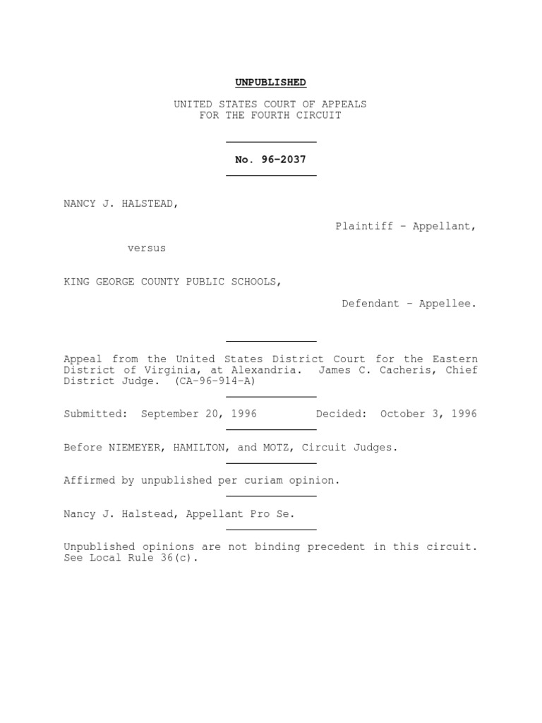 Halstead v. King George Co, 4th Cir. (1996) | PDF
