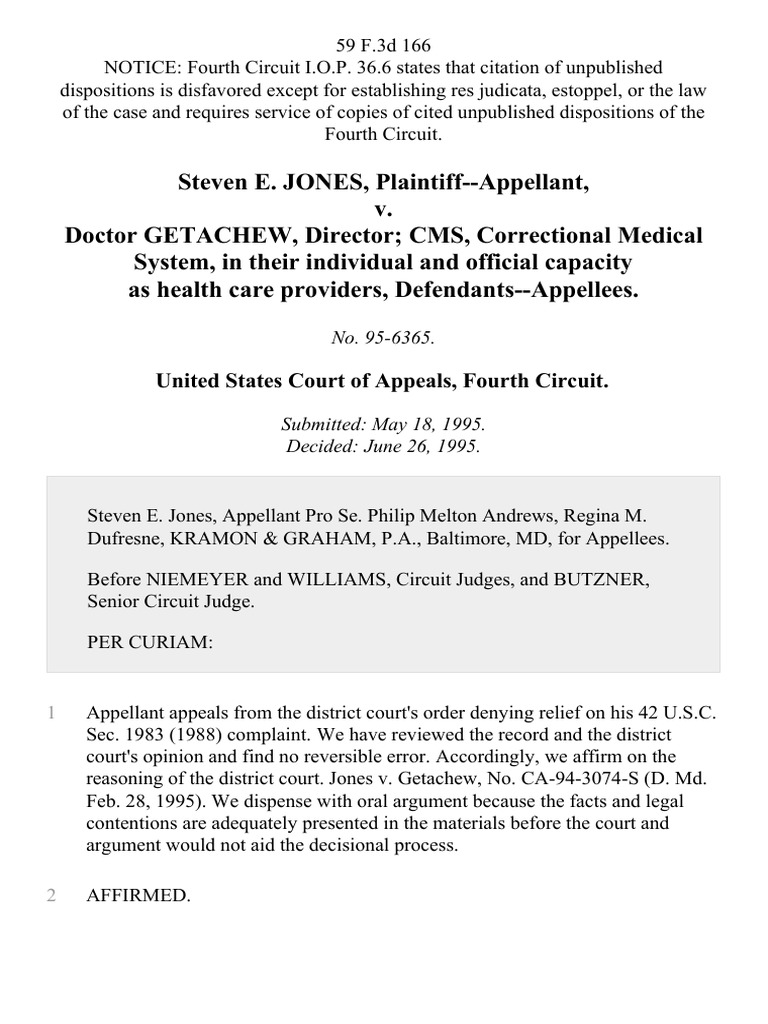 Steven E. Jones v. Doctor Getachew, Director CMS, Correctional Medical ...
