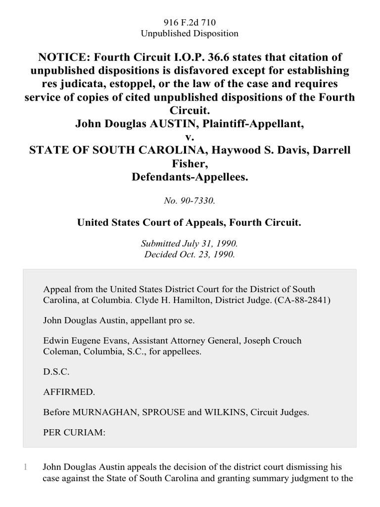 John Douglas Austin v. State of South Carolina, Haywood S. Davis ...