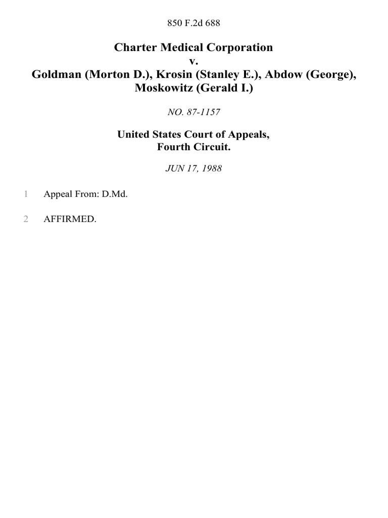 Charter Medical Corporation v. Goldman (Morton D.), Krosin (Stanley E ...