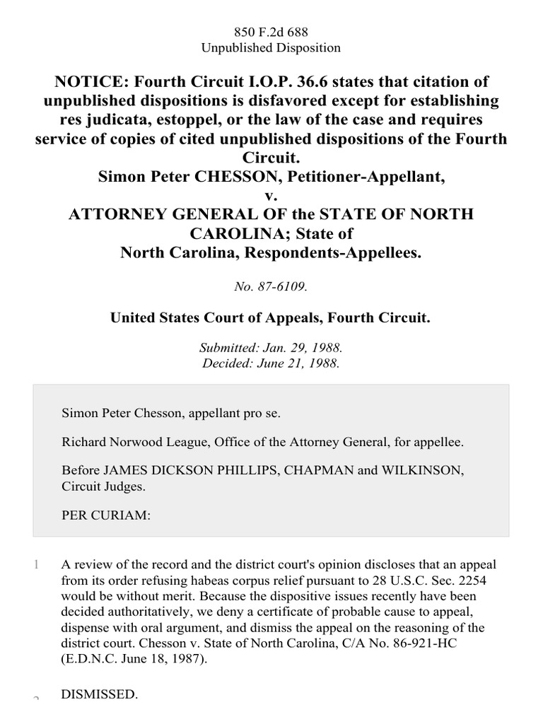 Chesson v. North Carolina Appeal Dismissed | PDF