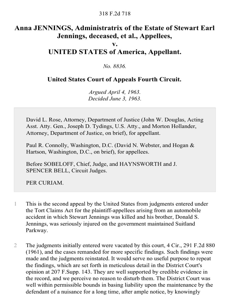 Anna Jennings, Administratrix of The Estate of Stewart Earl Jennings ...