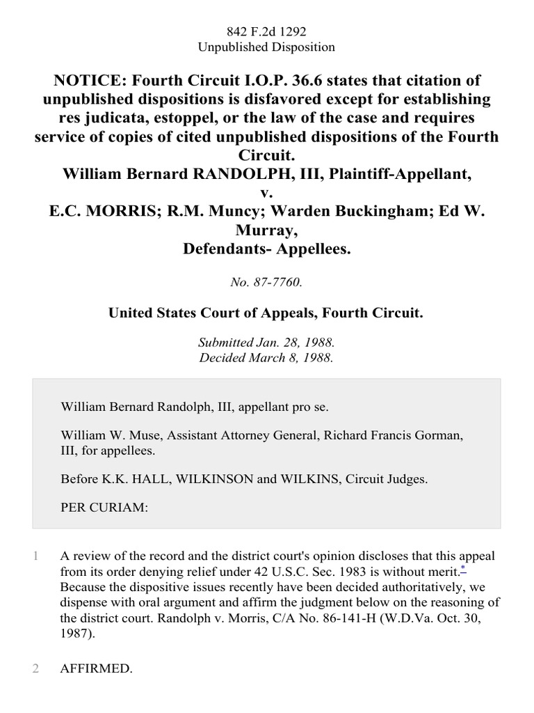 William Bernard Randolph, III v. E.C. Morris R.M. Muncy Warden ...
