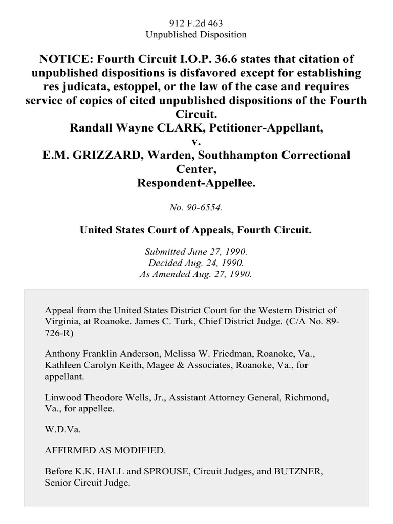 Randall Wayne Clark v. E.M. Grizzard, Warden, Southhampton Correctional ...