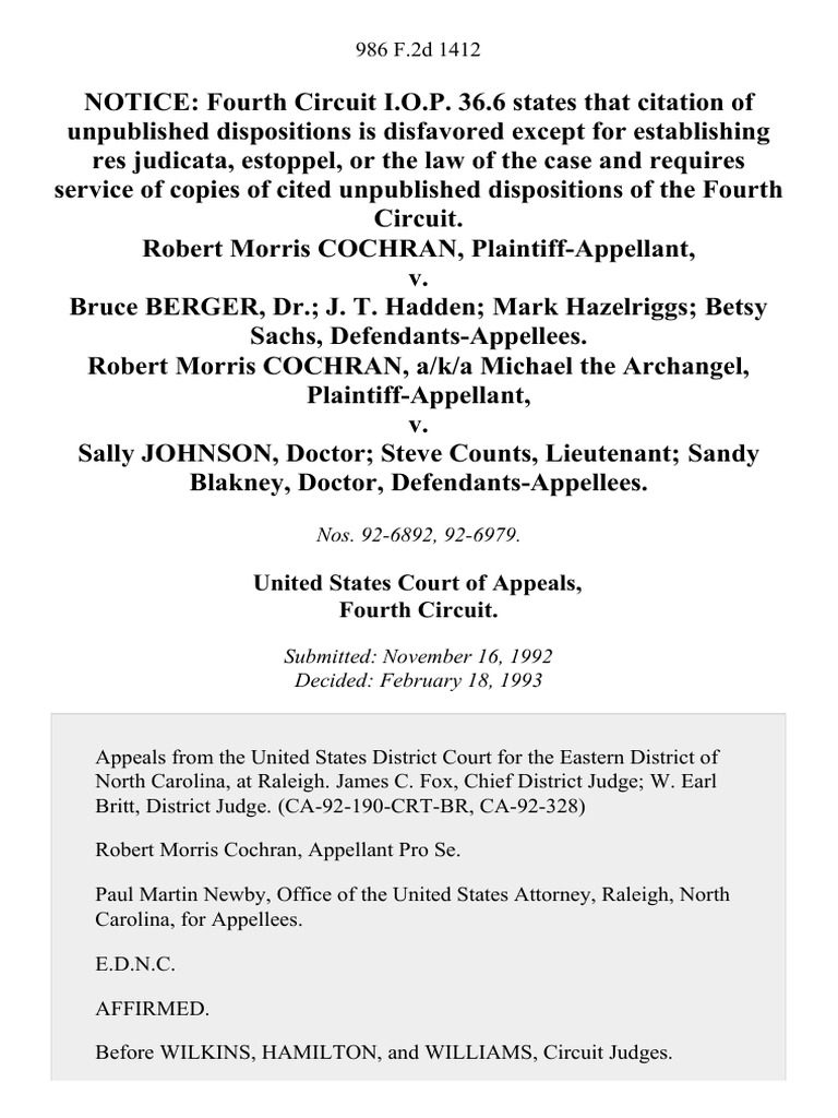 Cochran v. Berger: Fourth Circuit Appeal Summary | PDF