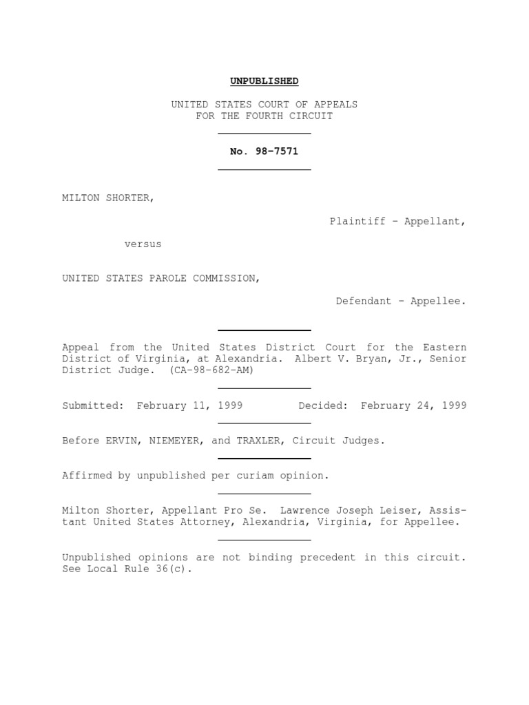 Shorter v. US Parole Commission, 4th Cir. (1999) | PDF