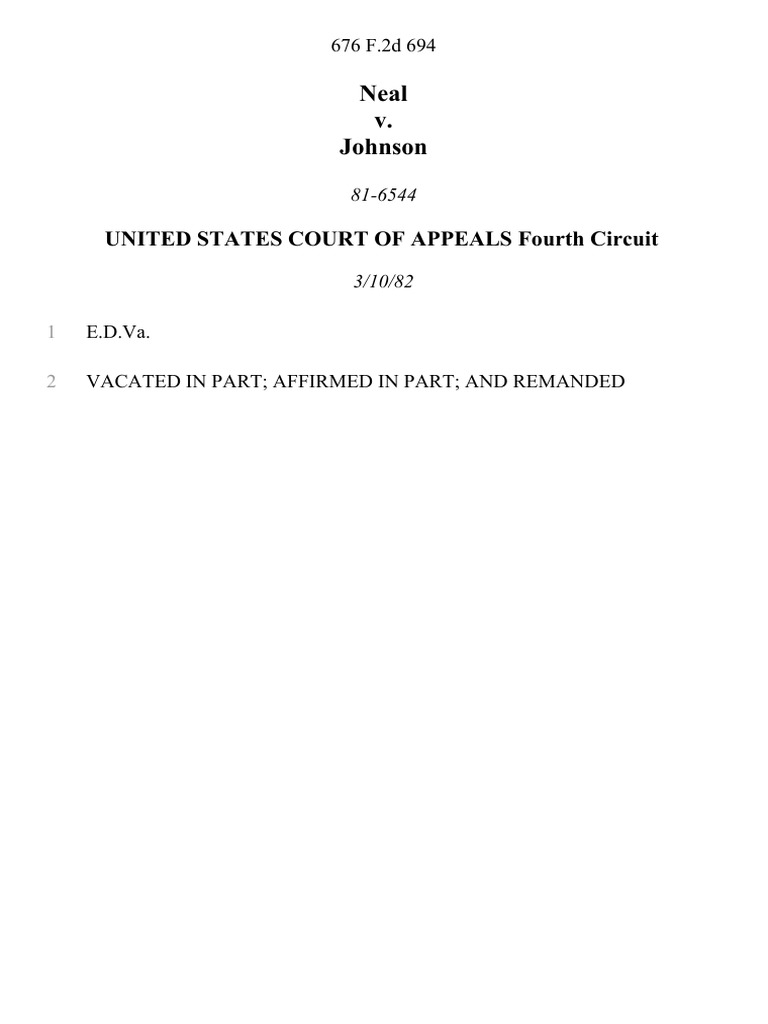 Neal v. Johnson, 676 F.2d 694, 4th Cir. (1982) | PDF