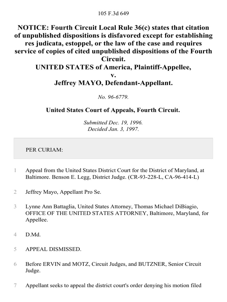Appeal Dismissal in U.S. v. Mayo Case | PDF | Sports & Recreation