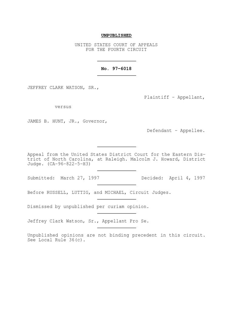 Watson v. Hunt, 4th Cir. (1997) | PDF