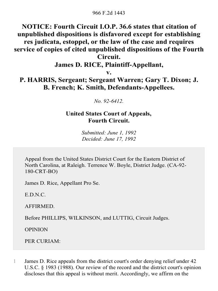 James D. Rice v. P. Harris, Sergeant Sergeant Warren Gary T. Dixon J. B ...