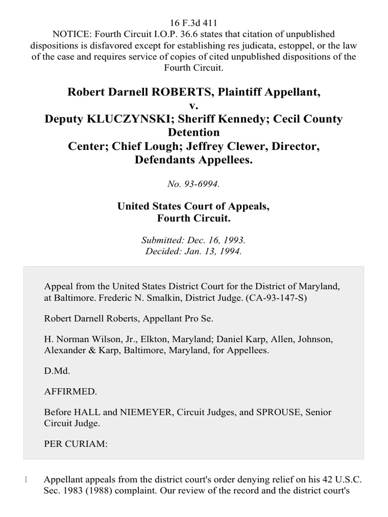 Robert Darnell Roberts v. Deputy Kluczynski Sheriff Kennedy Cecil ...