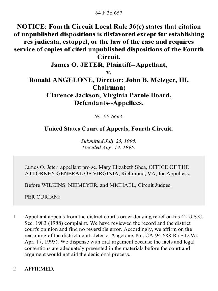James O. Jeter v. Ronald Angelone, Director John B. Metzger, Iii ...