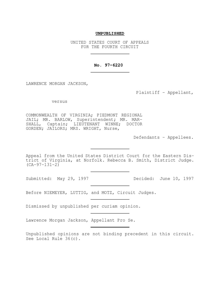 Jackson v. Commonwealth of VA, 4th Cir. (1997) | PDF | Law