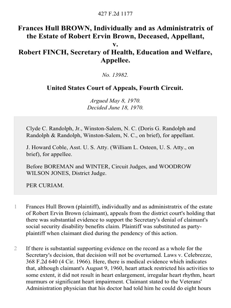 Frances Hull Brown, Individually and As Administratrix of The Estate of ...