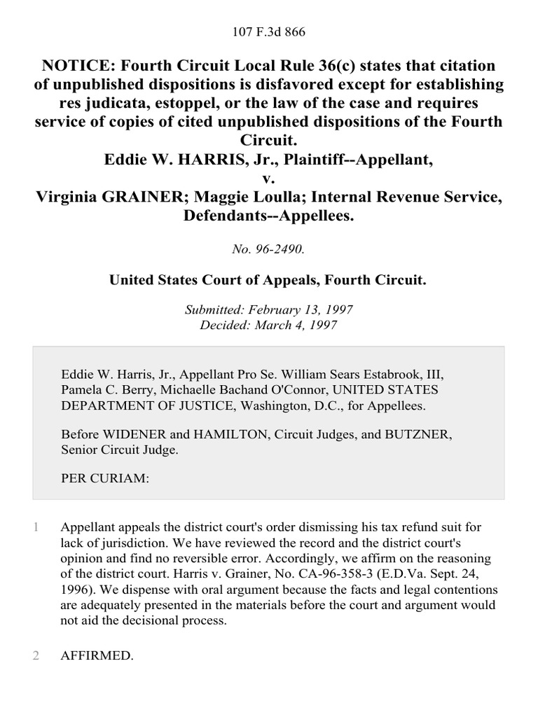 Eddie W. Harris, Jr. v. Virginia Grainer Maggie Loulla Internal Revenue ...