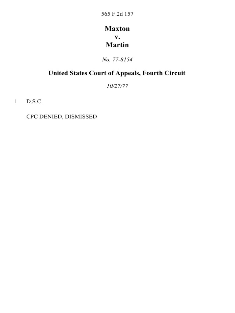 Maxton v. Martin, 565 F.2d 157, 4th Cir. (1977) | PDF