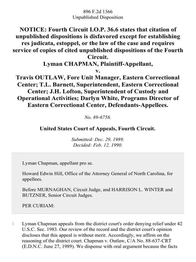 Chapman v. Outlaw: 42 U.S.C. Sec. 1983 Appeal | PDF