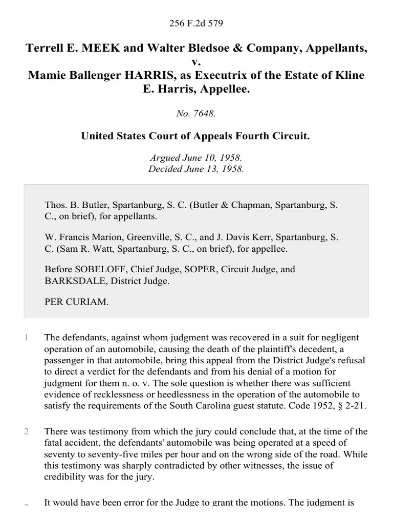 Terrell E. Meek and Walter Bledsoe & Company v. Mamie Ballenger Harris ...