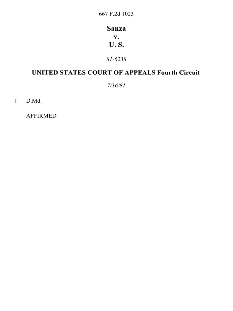 Sanza v. United States, 667 F.2d 1023, 4th Cir. (1981) | PDF | Federal ...