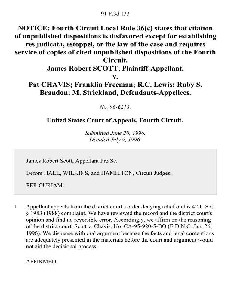 James Robert Scott v. Pat Chavis Franklin Freeman R.C. Lewis Ruby S ...