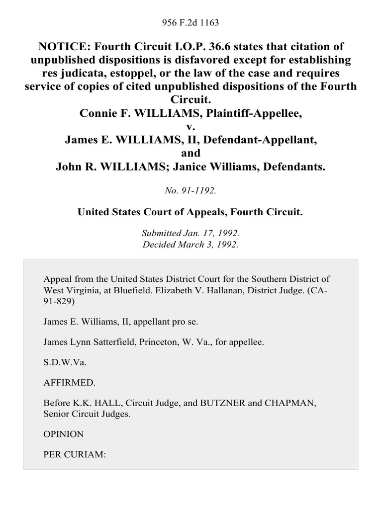 Connie F. Williams v. James E. Williams, Ii, and John R. Williams ...
