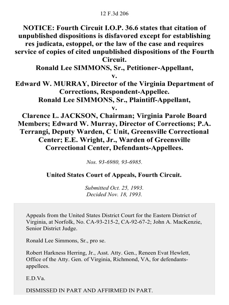 Simmons v. Murray Appeal Summary | PDF