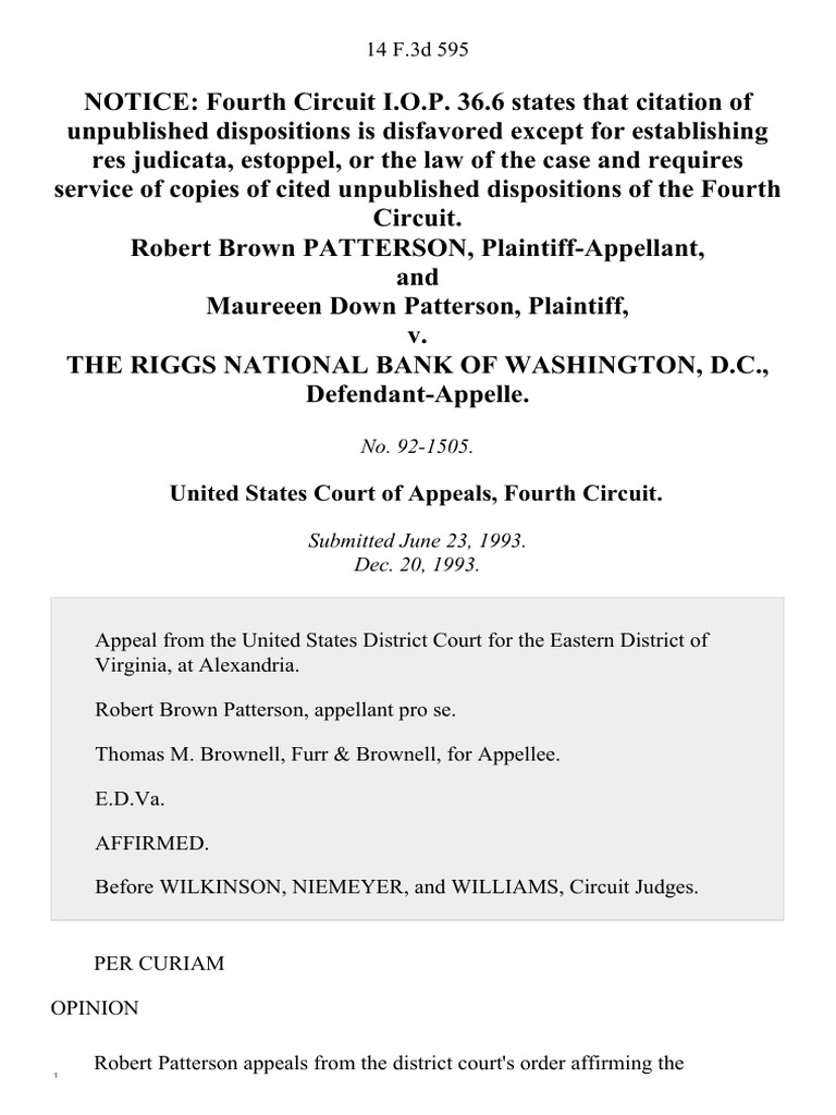 Robert Brown Patterson, and Maureeen Down Patterson v. The Riggs ...