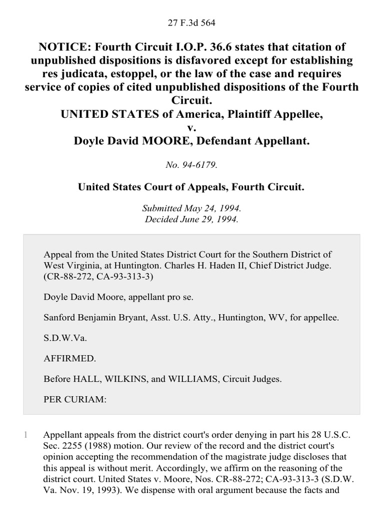 United States v. Doyle David Moore, 27 F.3d 564, 4th Cir. (1994) | PDF