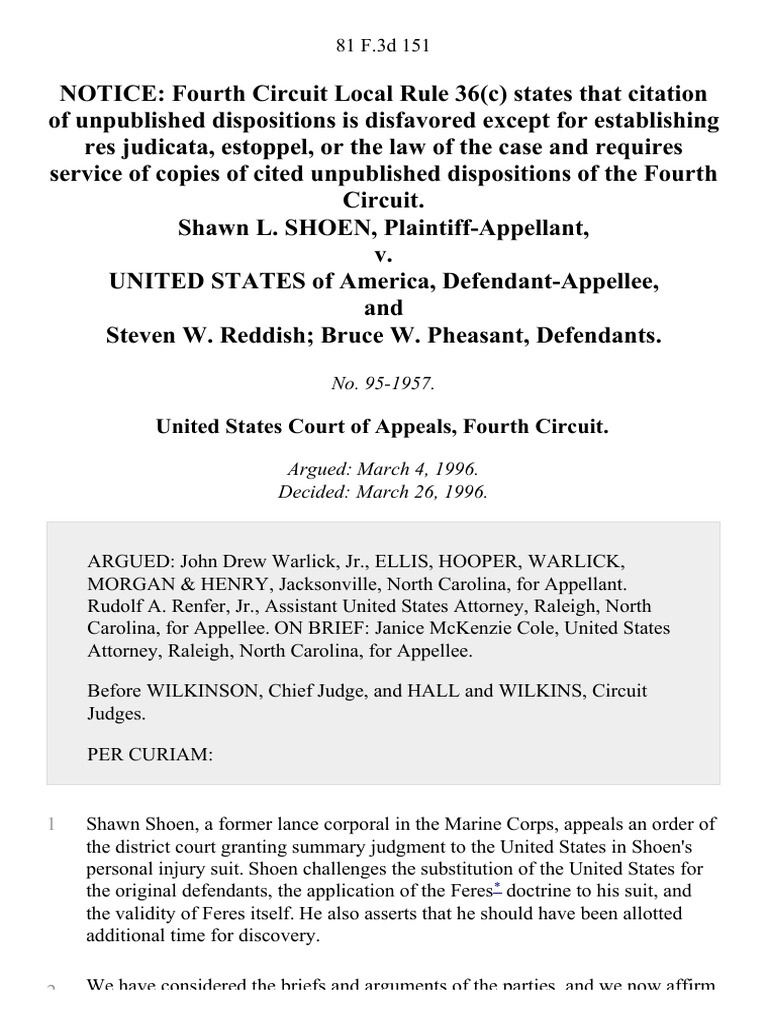 Shawn L. Shoen v. United States of America, and Steven W. Reddish Bruce ...