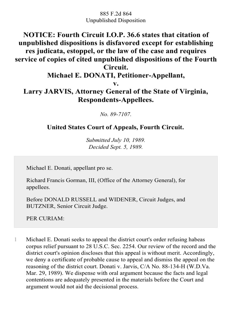 Michael E. Donati v. Larry Jarvis, Attorney General of The State of ...