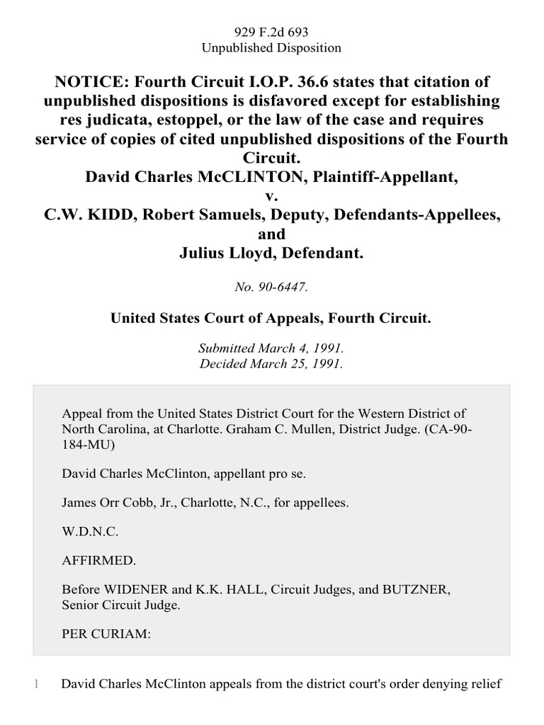 David Charles McClinton v. C.W. Kidd, Robert Samuels, Deputy, and ...