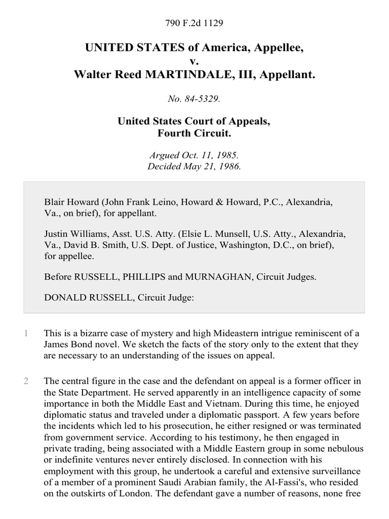 United States v. Walter Reed Martindale, III, 790 F.2d 1129, 4th Cir ...