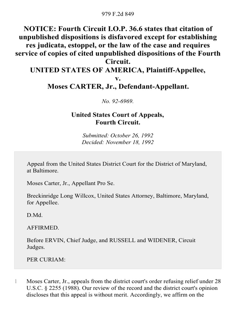 Fourth Circuit Affirms Carter Appeal | PDF