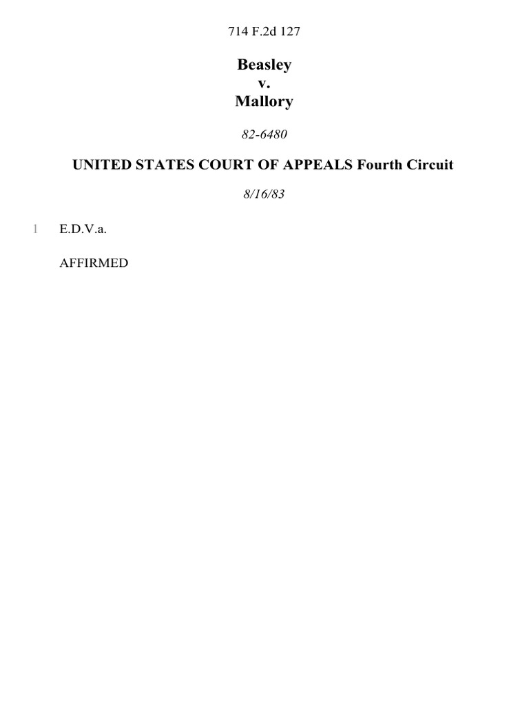Beasley v. Mallory, 714 F.2d 127, 4th Cir. (1983) | PDF