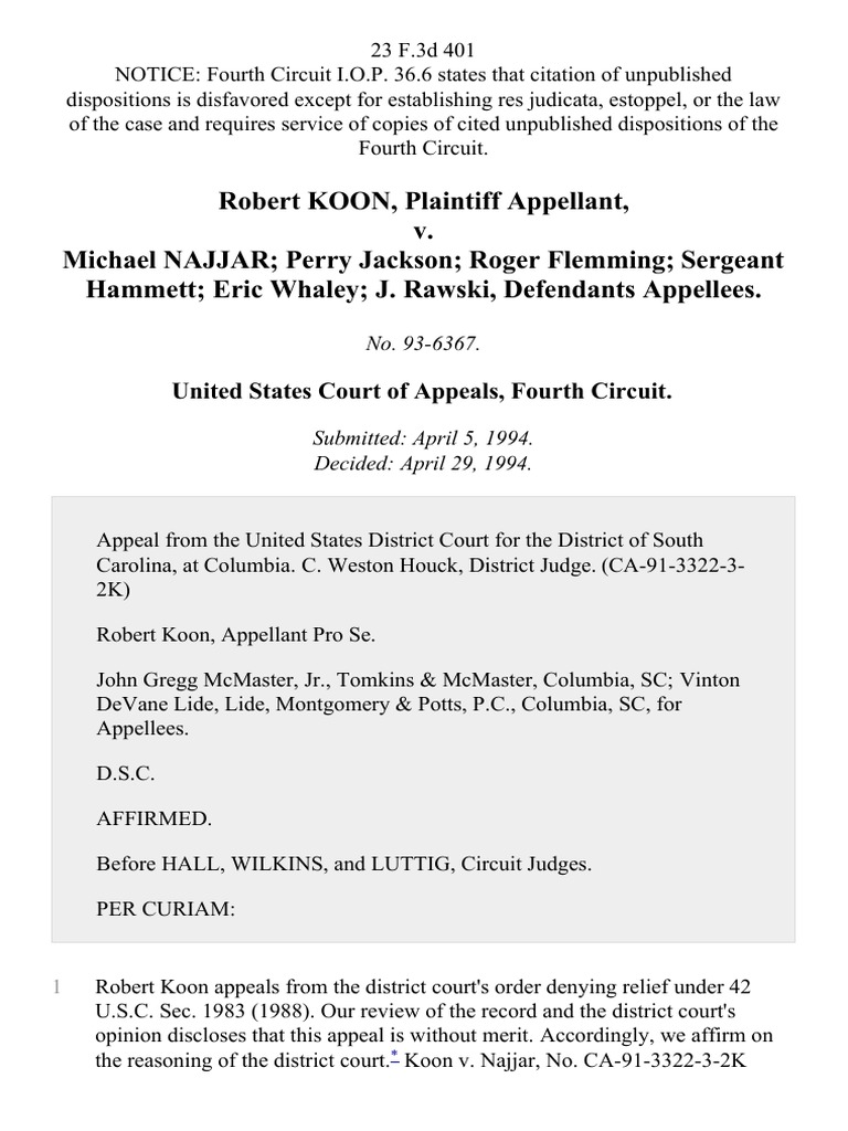 Robert Koon v. Michael Najjar Perry Jackson Roger Flemming Sergeant ...