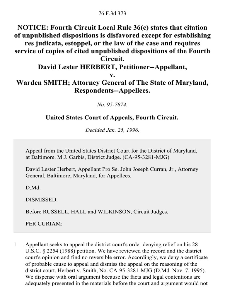 Appeal Dismissal: David Lester Herbert | PDF