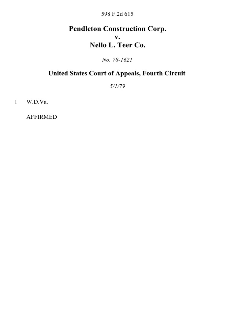 Pendleton Construction Corp. v. Nello L. Teer Co, 598 F.2d 615, 4th Cir ...