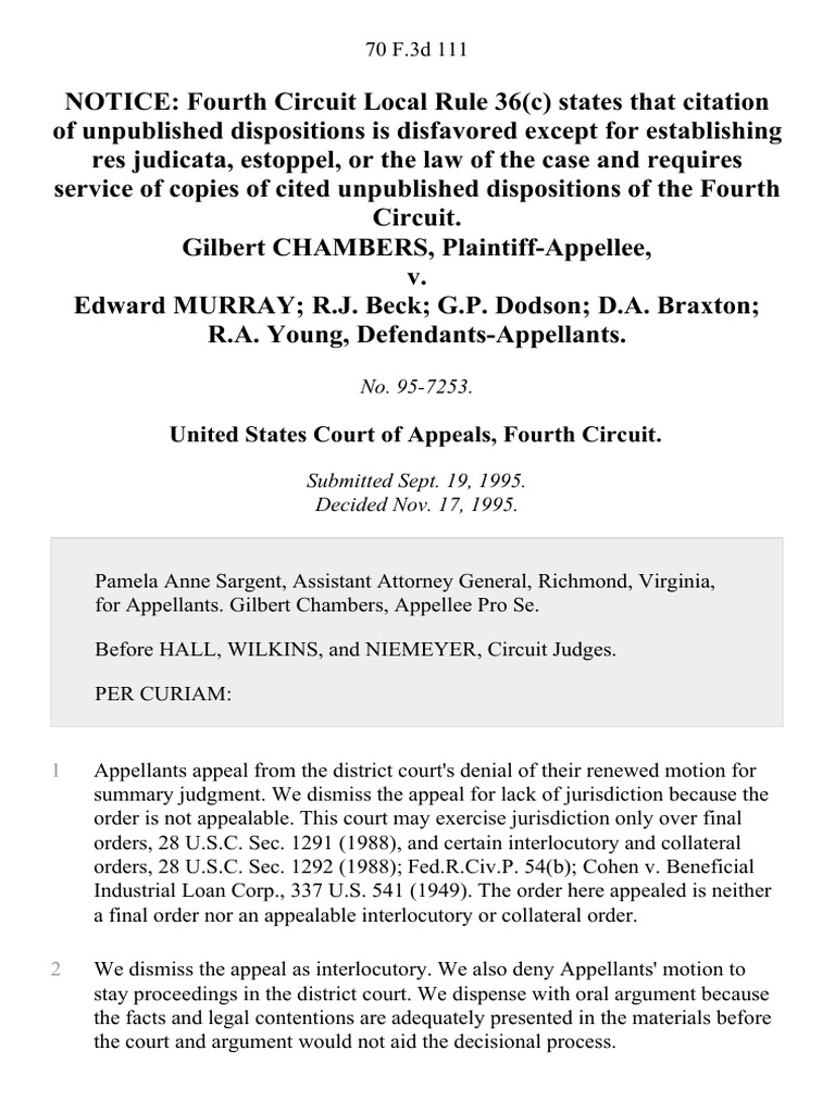 Gilbert Chambers v. Edward Murray R.J. Beck G.P. Dodson D.A. Braxton R ...