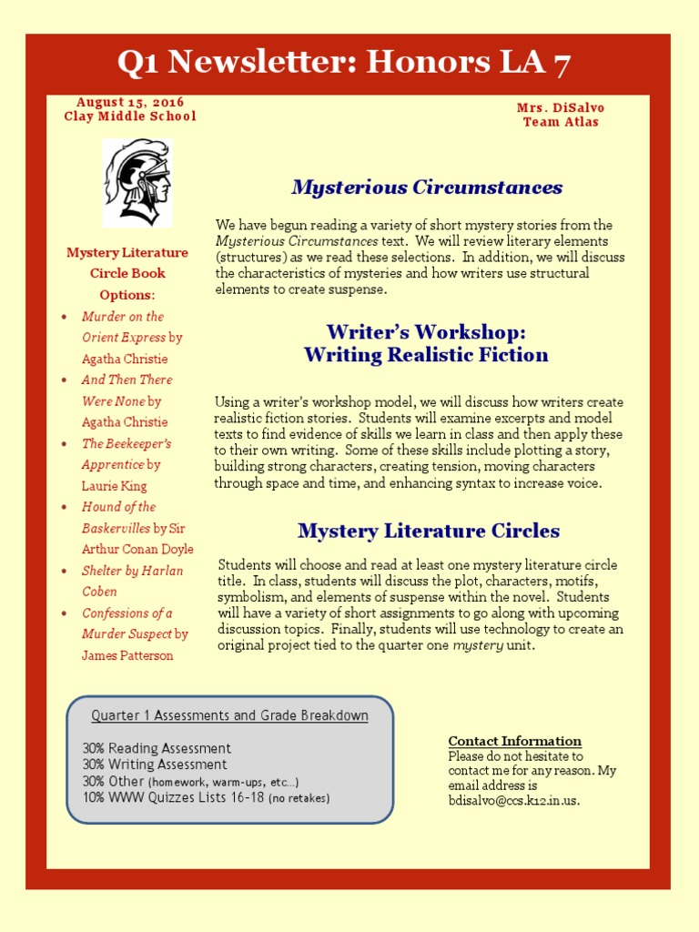 Clay Middle School Q1 Newsletter | PDF | Young Adult | General Fiction