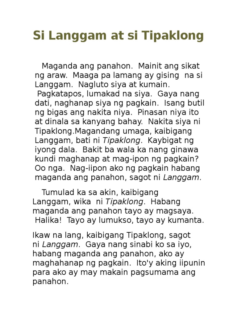 Si Langgam at Si Tipaklong | PDF