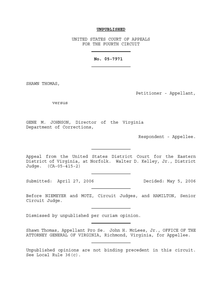 Thomas v. Johnson, 4th Cir. (2006) | PDF