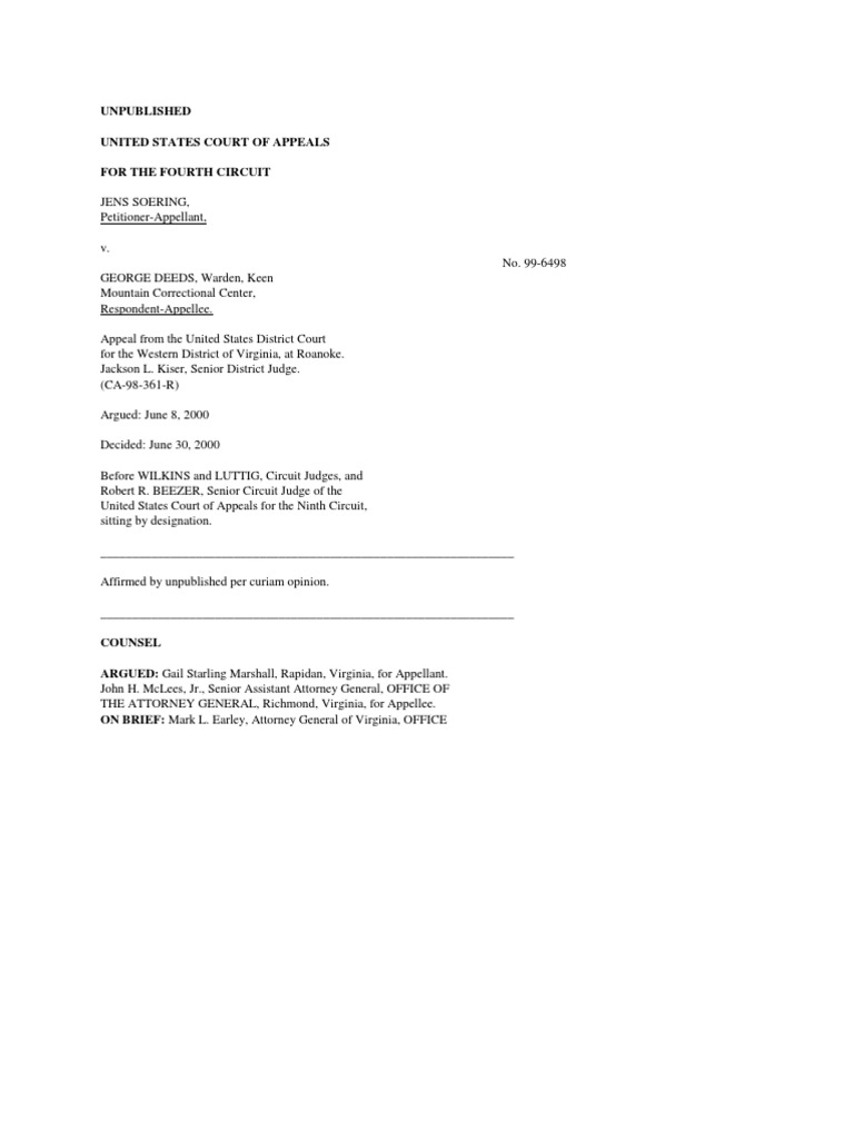 Habeas Corpus Appeal: Soering Case | PDF | Supreme Court Of The United ...