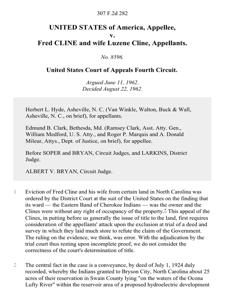 United States v. Fred Cline and Wife Luzene Cline, 307 F.2d 282, 4th ...