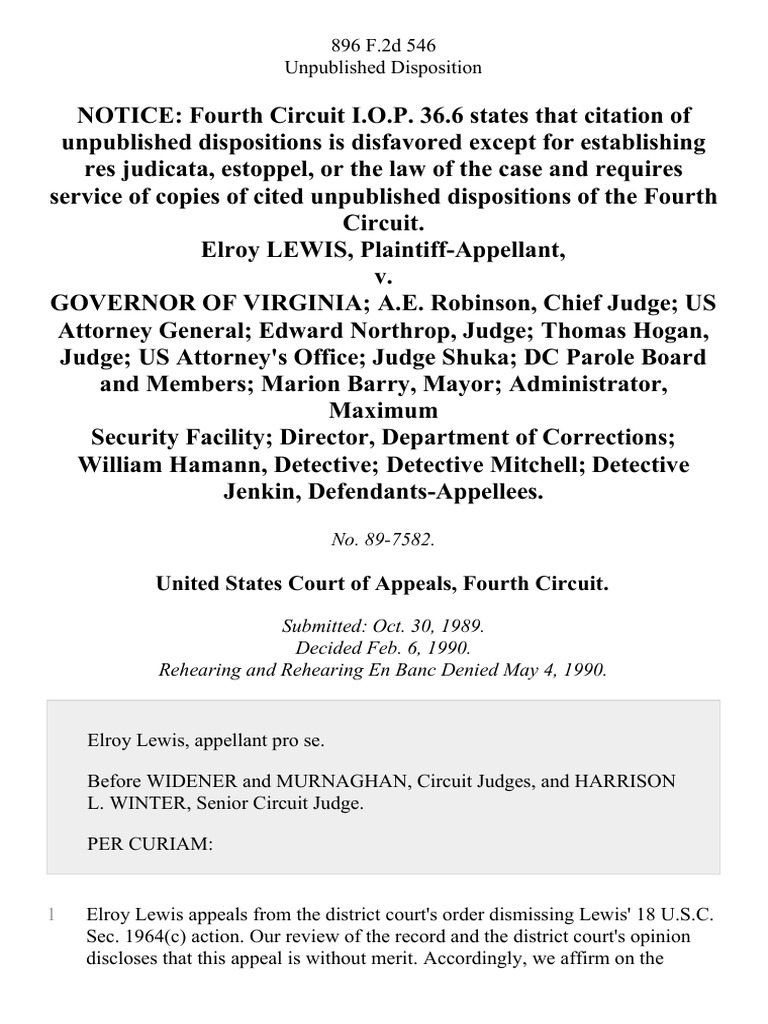 Fourth Circuit Ruling on Lewis v. Virginia | PDF