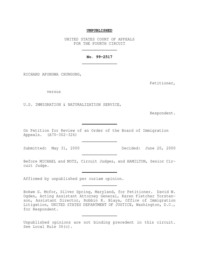 Chungong v. INS, 4th Cir. (2000) | PDF