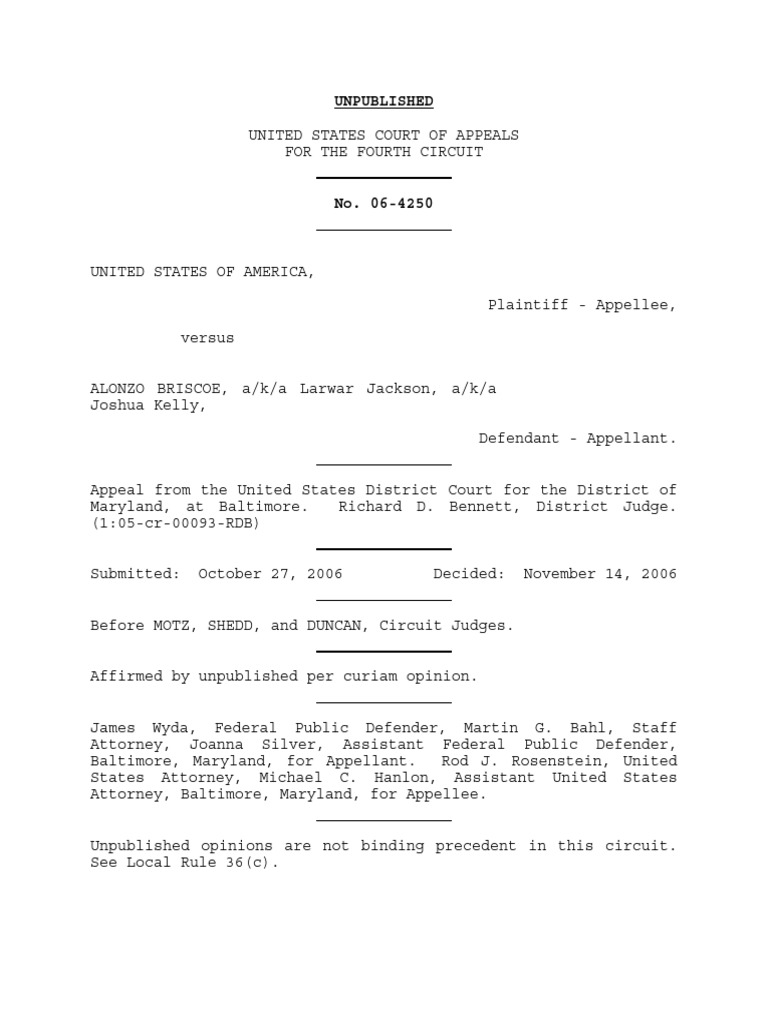 United States v. Briscoe, 4th Cir. (2006) | PDF